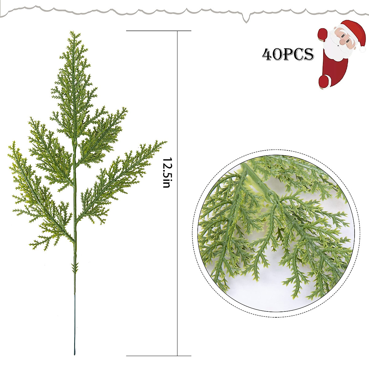 Watayo 40 PCS Artificial Faux Cedar Branches-12.5 Inch Artificial Green Cedar Sprigs-Faux Cedar Pine Stems Picks for DIY Garland Wreath Christmas Embellishing and Home Garden Decoration