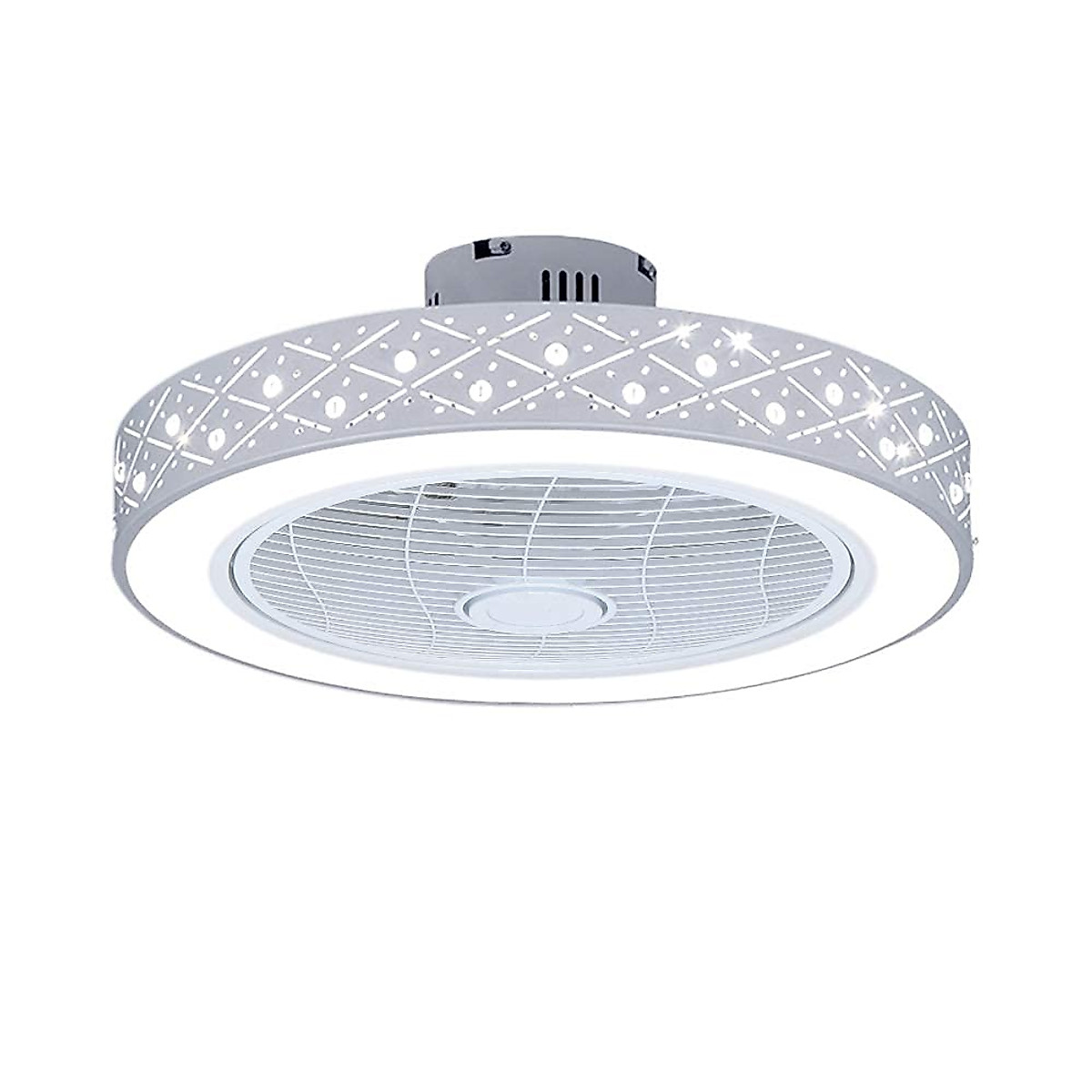 TFCFL Modern LED Ceiling Fan with Light, 22" Invisible Dimmable Acrylic Bladeless Chandelier Fan with Remote Control 3 Colors Change 3-Speed for Bedroom Living Room (White)