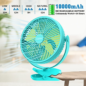 GagetElec 8" Foldaway Fan Rechargeable 10000mAh Battery Powered Oscillating Fan,20H Working Time,Portable Standing Fans with Adjustable Tripod,4 Speeds Cooling Fishing Camping Beach Fan