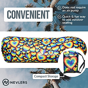 Nevlers Inflatable Lounger Air Sofa - Portable Inflatable Couch for Camping, Outdoor Movie Seating | Easy to Use Air Couch Inflatable Chair Camping Accessories - Rainbow Hearts Design Inflatable Sofa