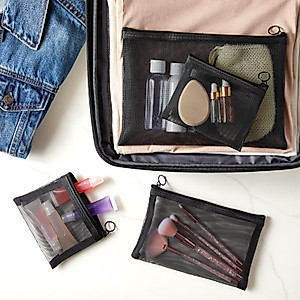 Glamlily Mesh Makeup Bag Set of 4, Travel Zipper Pouch for Cosmetics (Black, 3 Sizes)