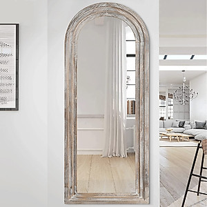 NeuType Arched Full Length Mirror 65"x22" Floor Mirror Rustic Wood Frame Rectangular Full Body Mirror Standing Mirror Wall-Mounted Freeleaning for Bathroom Bedroom Living Room,Weathered White