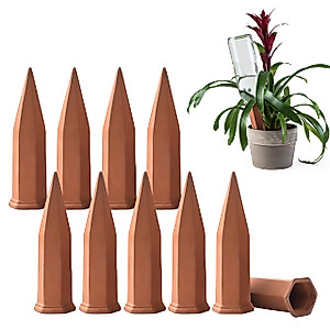 Modern Innovations Ceramic Terracotta Self Watering Spikes (10 Pack) Vacation Automatic Plant Waterer Devices, Indoor/Outdoor Planter Insert, Terra-Cotta Stakes for Potted Plants, Auto-Water System