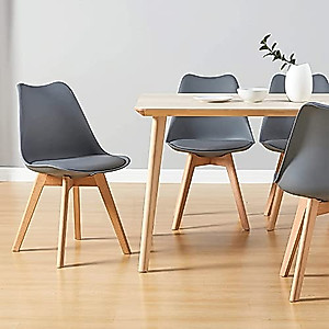 CangLong Mid Century Modern DSW Side Chair with Wood Legs for Kitchen, Living Dining Room, Set of 4, Grey