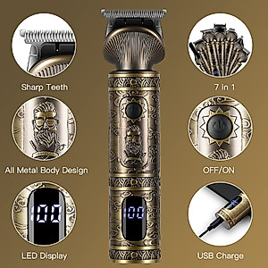 Scttomon Beard Trimmer Kit Professional Hair Clipper Trimmer Zero Gapped T-Blade Trimmer Electric Shaver Razor Nose Body Trimmer for Men Cordless Grooming Kit 7 in 1