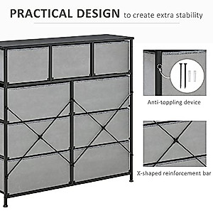 HOMCOM 9 Drawers Storage Chest Dresser Organizer Unit w/Steel Frame, Wood Top, Easy Pull Fabric Bins, for Bedroom, Hallway, Closet, Entryway, Black & Grey