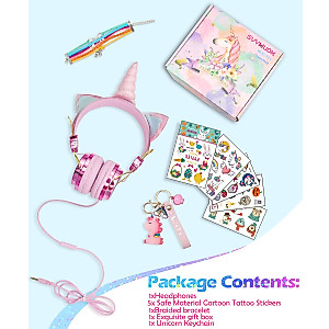 SVYHUOK Girls Pink Unicorn Wired Headphones,Cute Cat Ear Kids Game Headset for Boys Teens Tablet Laptop PC,Over Ear Children Headset withMic,for School Birthday Xmas Gifts