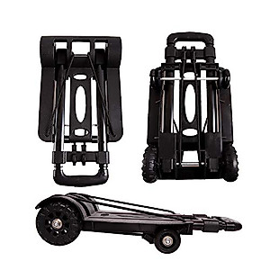 KINJOEK 40kg 88Lbs Folding Hand Truck Dolly, Foldable Luggage Cart for Luggage with 4 Wheels & Bungee Cord, Collapsible, Lightweight Compact Solid Construction Utility Cart for Travel, Black