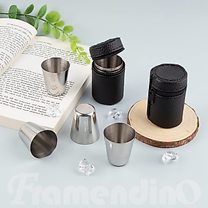 Framendino, 8 Pack Stainless Steel Shot Glass Espresso Shot Cups Barware Drinking Vessel with Black Leather Carrying Case for Home Outdoor(1 Ounce/30 ml)