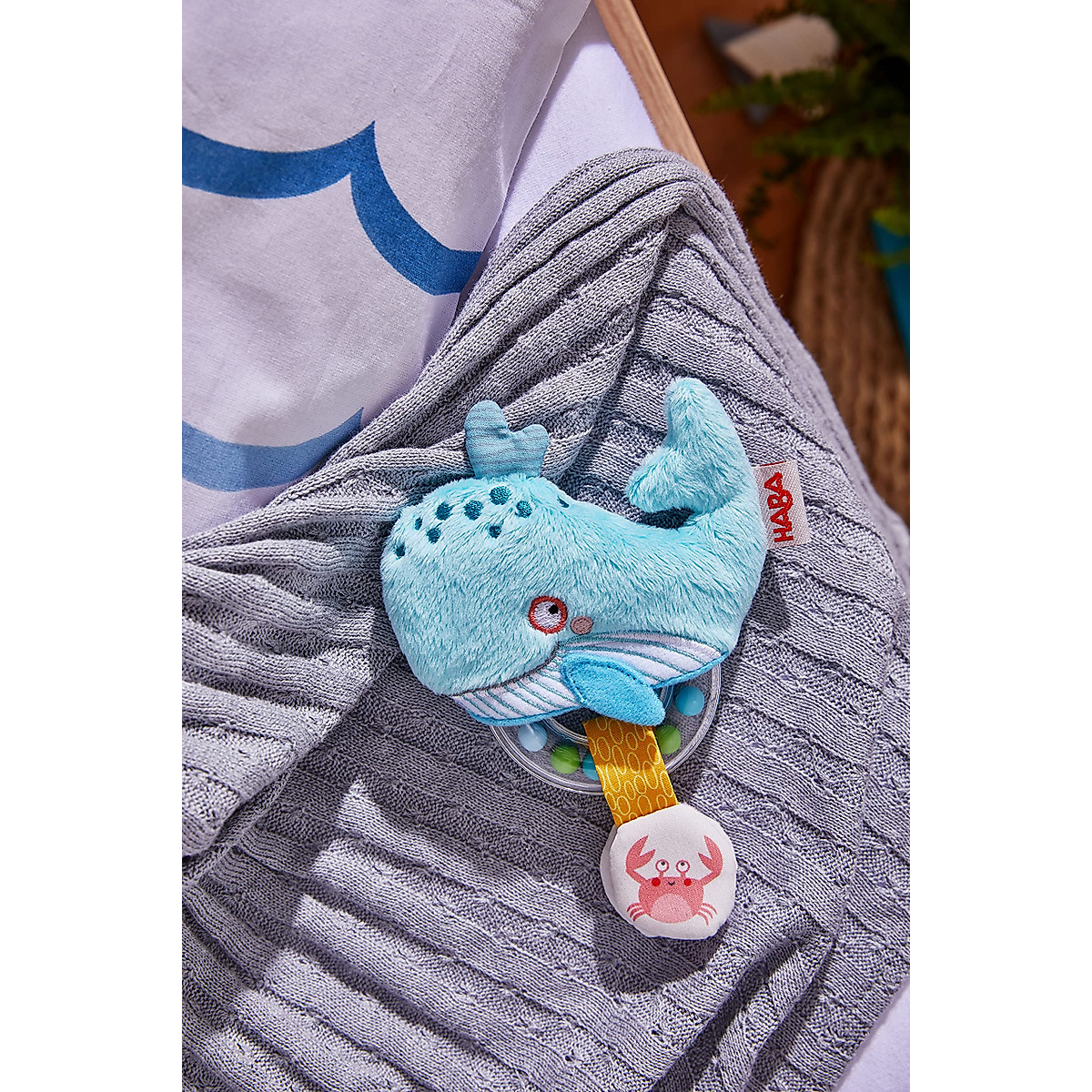 HABA Marine World Fabric Baby Toy Rattle with Removable Plastic Teething Ring