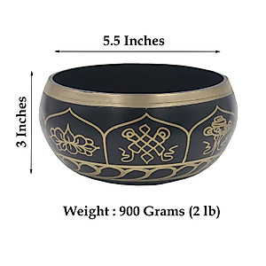 Tibetan Extra Large Heavy Meditation 8 Lucky Symbols Singing Bowl With Mallet and Silk Cushion
