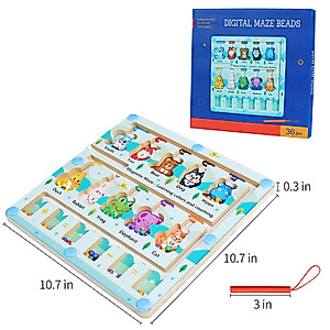 QZMTOY Magnetic Color Number Maze, Montessori Fine Motor Skills Toys for 3 4 5 Years Old Boys Girls,Wooden Preschool Learning Activities Matching Math Games Learning Counting Puzzles