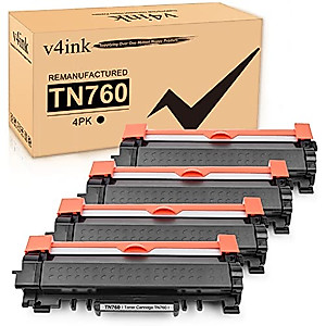 v4ink 4Pack Remanufactured TN-760 Toner Cartridges Replacement for Brother TN760 TN730 Toner Ink for HL-L2325DW HL-L2350DW HL-L2390DW HL-L2395DW HL-L2370DW MFC-L2710DW L2730DW MFC-L2750DW DCP-L2550DW