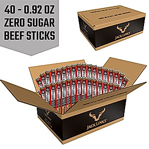 Jack Link's Beef Sticks, Zero Sugar, Original, Bulk Pack - Office Protein Snack, Meat Stick with 6g of Protein, Made with Premium Beef, No Added MSG**, 0.92 Ounce (Pack of 40)