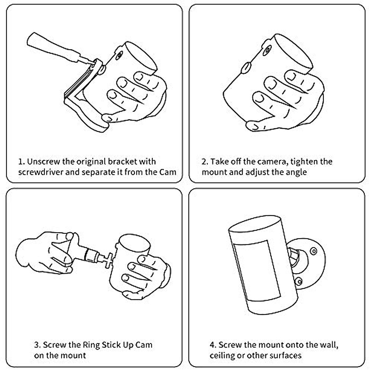 Highmoutain 2 Pack Adjustable Mounting Bracket Compatible with Ring Stick Up Cam Wired,Ring Stick Up Cam Battery & Indoor Cam HD Security Camera, Security Camera Accessories(White)