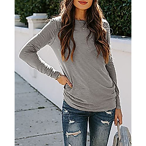 Sherosa Women's T-Shirts Long Sleeve Crew Neck Lightweght Loose Fall Tops Grey,L