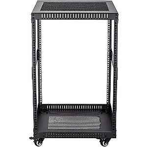 Kenuco 25U Standing Open Frame Rack with 4 Wheels and 4 Legs - Steel Network Equipment Rack 17.75 Inch Deep
