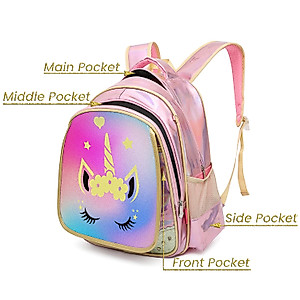 Moonmo Kids Backpack Girls School Backpack School Bag with Lunch Box Backpack for Girls for Elementary Preschool Bookbag (Pink Unicorn)