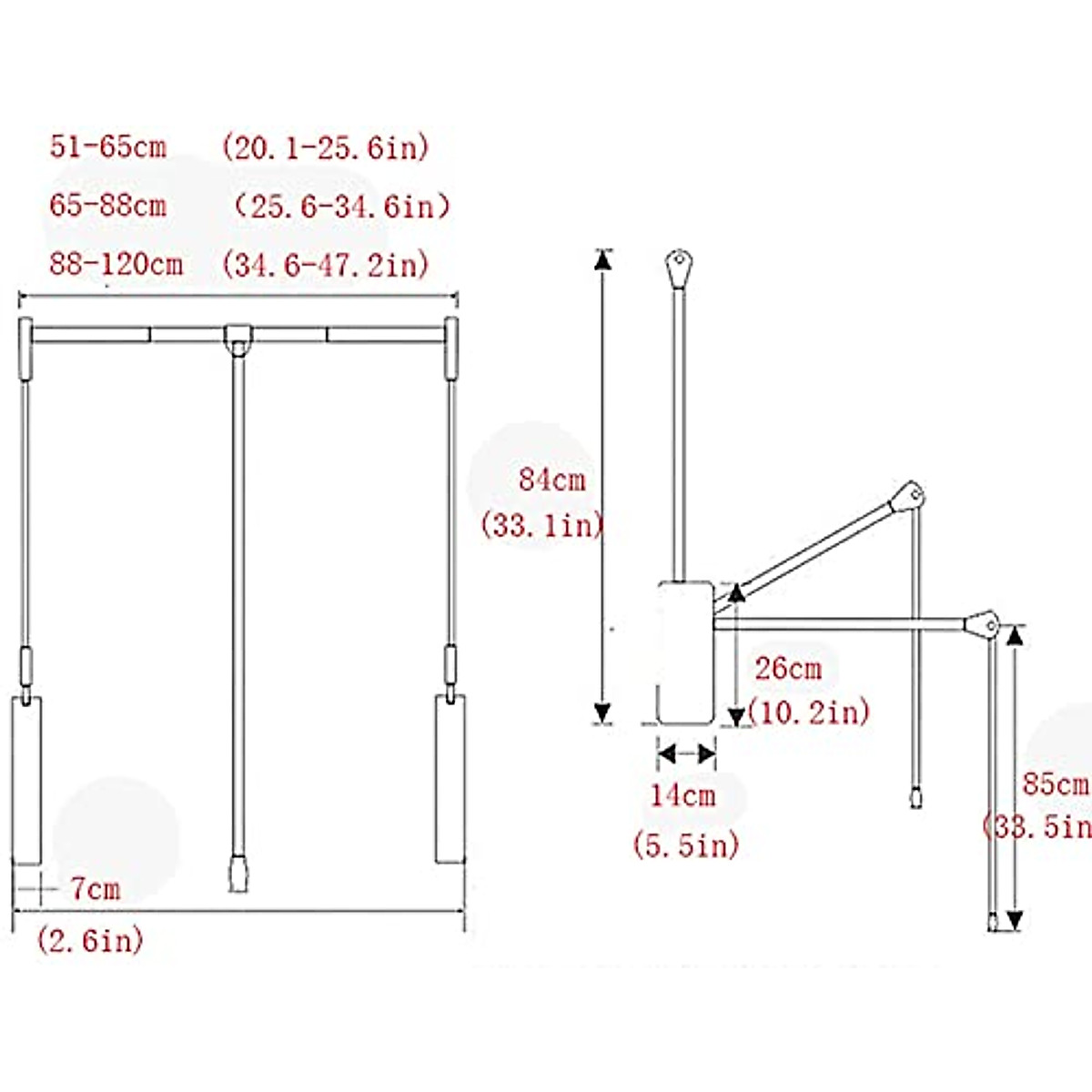 Pull Down Closet Rod Wardrobe Lift Heavy Duty Pull Down Closet Rod For Hanging Clothes Wardrobe Lift Rail, Aluminum Adjustable Width 51-120cm， Cabinet Rail Lifter Hanger Organizer Storage System ( Col