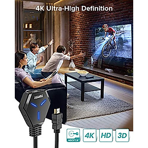 HDMI Splitter 1 in 2 Out, TOPYIYI 4K HDMI Splitter for Dual Monitors with Pigtail HDMI Cable, HDCP1.4 Bypass, Supports 4K@30Hz 3D 1080P for Xbox PS4 PS3 Blu-Ray Player Fire Stick Cable Box
