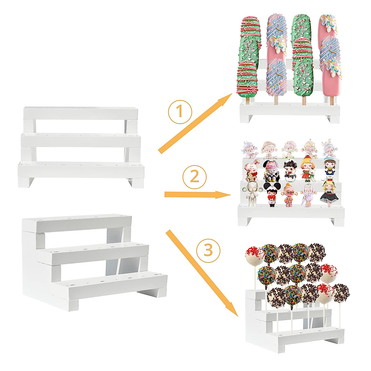 Wood Cakesicle Stand Display - Cake Pop Stand Display Riser - 3 Tier Wood Lollipop Holder, for Dessert Table of Wedding Shower Birthday Parties