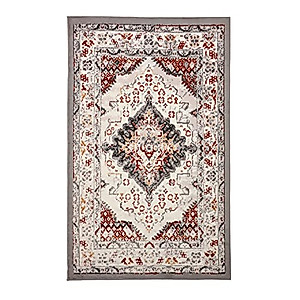 Furnish my Place Distressed Rug - 5 ft. x 8 ft, Light Grey, Indoor Rug with Bordered Design, Jute Backing
