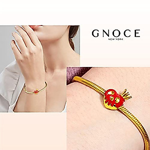GNOCE Halloween Horror Charm Bead Sterling Silver 18k Gold Plated Poison Apple with Crown Charm For Bracelet/Necklace For Women Girls