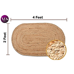 VDS Pack of 1, Oval Hand Woven Braided Jute Area Rug 2x4 feet, Natural Reversible Rug for Home Decor, Living Room, Kitchen, Entryway Rug, Door Mat, Farmhouse Rustic Boho Accent Rug (2'x4')