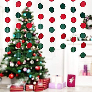 4 Pack 40ft Red Green Paper Garland Circle Dot Party Banner Hanging Streamer Bunting Banners Backdrop Background Decor for Christmas Holiday New Years Wedding Birthday Baby Shower Party Supplies