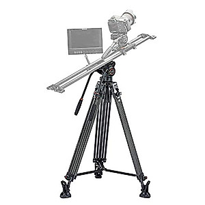 Cayer BV25LH Video Tripod System, 74 inch Carbon Fiber Professional Heavy Duty Camera Tripod Kit, Twin Tube Tripod Leg with K3 Fluid Drag Head, 2 Pan Bar Handles, Max Loading 13.2 LB