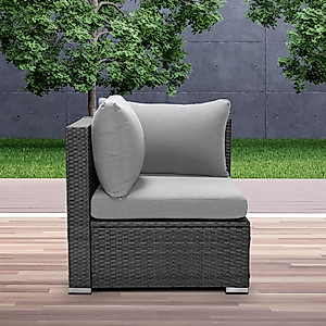 BULEXYARD 1 Piece PE Rattan Patio Furniture Corner Sofa with Thick Cushions Outdoor Wicker Seating for Backyard, Deck, Garden, Balcony (Light Grey)