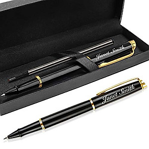 Personalized Pens Engraved,Custom Ballpoint Pen for Men Woman, Personalized Gift for Graduation, Anniversary (Black & Gold)