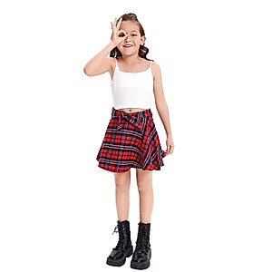 WDIRARA Girl's 2 Pack Basic Rib Knit Crop Cami Top Sleeveless Casual Top Black and White 10Y