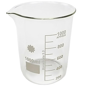 1L Beaker Borosilicate Glass, Low Form with Graduated Metric Scale