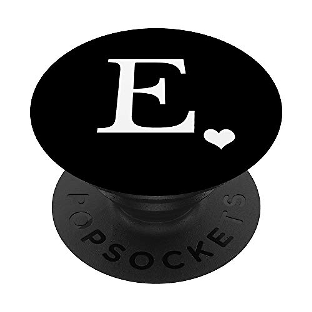White Initial Letter E heart Monogram on Black PopSockets Swappable PopGrip