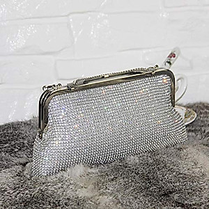 Elegant Evening Party Clutch Handbag Bling Shiny Sparkly Rhinestone Wedding Purse for Women (Silver)