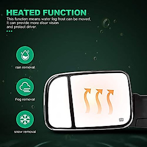 AUTOMUTO Towing Mirrors Left and Right Side Tow Mirrors Power Adjusted Heated Turn Signal Light Chrome Housing Fit Compatible with 2002-2008 Dodge Ram 1500 Truck 2003-2009 Dodge Ram 2500 3500 Truck