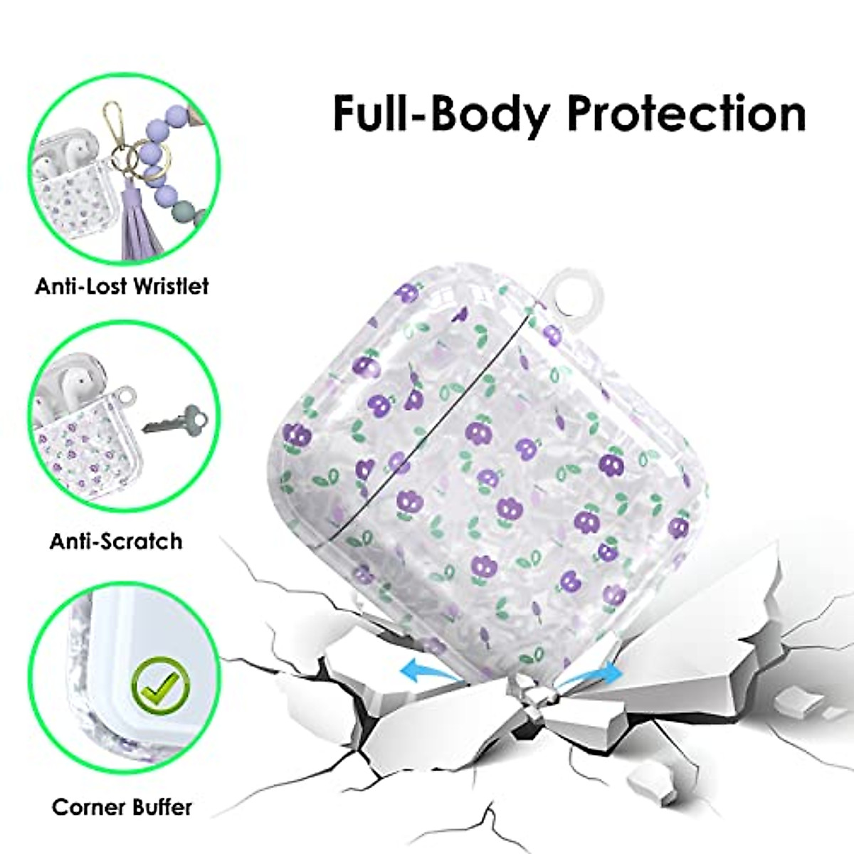 doeboe for Airpods 2nd Generation Case, Cute Case Cover for Airpod 1&2 Case with Keychain, Protective Case for Airpods 2, Case for Airpods 2 with Wristlet Bracelet, for Women Girls Lady