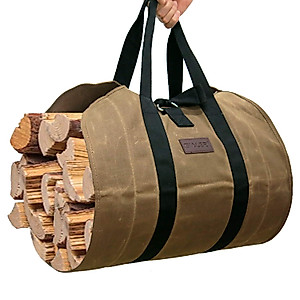 Firewood Carrier, Heavy Duty Canvas Bag, Large Log waxed carrier Tote Bags Fireplace logs Wood Stove Accessories, Campfire chimenea, Wood Bucket Holder firewood rack indoor, Outdoor Camping Bags