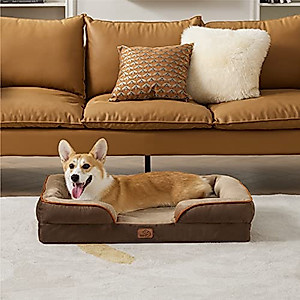 Bedsure Orthopedic Dog Bed for Medium Dogs - Waterproof Dog Bed Medium, Foam Sofa with Removable Washable Cover, Waterproof Lining and Nonskid Bottom Couch, Pet Bed, Brown