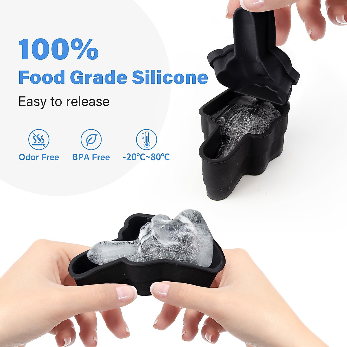 Middle Finger Ice Cube Mold, Easy-Release Silicone, Fun Shapes, Leak, Reusable, Dishwasher Safe, BPA Free, Idea for Whiskey, Cocktails, Coffee, Drinks, and Funny Middle Finger Present (Black)