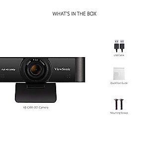 ViewSonic VB-CAM-001 Full HD 1080p USB Web Camera w/Dual Stereo Microphone with Auto Noise Reduction,110 Degree Ultra-Wide Lens for Zoom/Teams/Skype Conferencing and Video Calls on PC and Mac