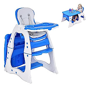 HONEY JOY 5 in 1 High Chair, Convertible Highchair for Babies and Toddlers/Table Chair Set/Booster Seat/Toddler Chair w/Safety Harness, Reclining Backrest, Double Food Tray (Blue)