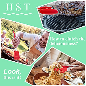 HST 3 Pack Kitchen Tongs, Non Stick Stainless Steel 9 Inch Tongs With Silicone Tip for Cooking BBQ Baking(Red)