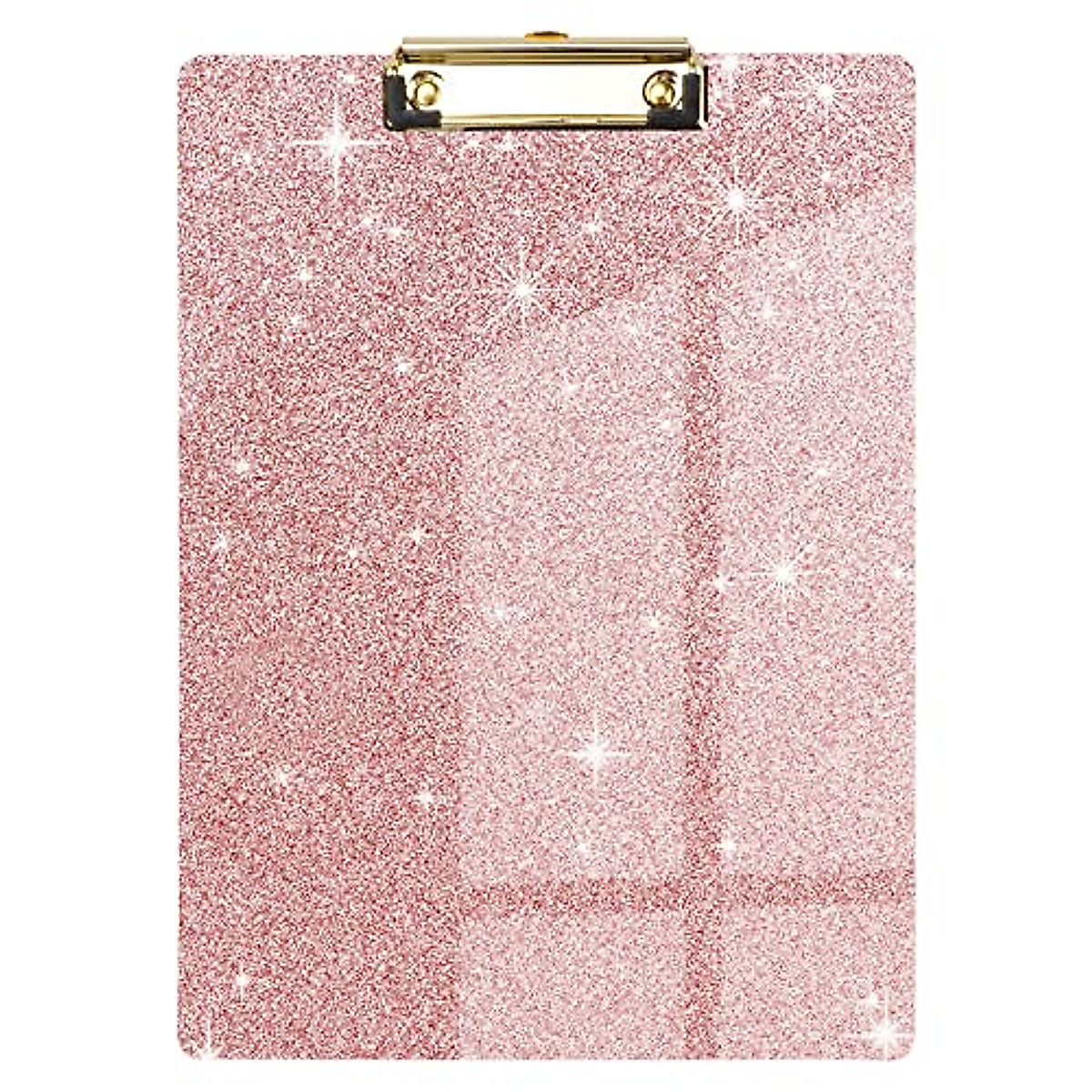 WAVEYU Acrylic Clipboard, Glitter Pink Clipboard for Women Girls, Stardard Letter Size Clipboard with Low Profile Gold Clip Designed for Classroom School and Office Use, A4 Size 12.5" x 9", Rose Gold