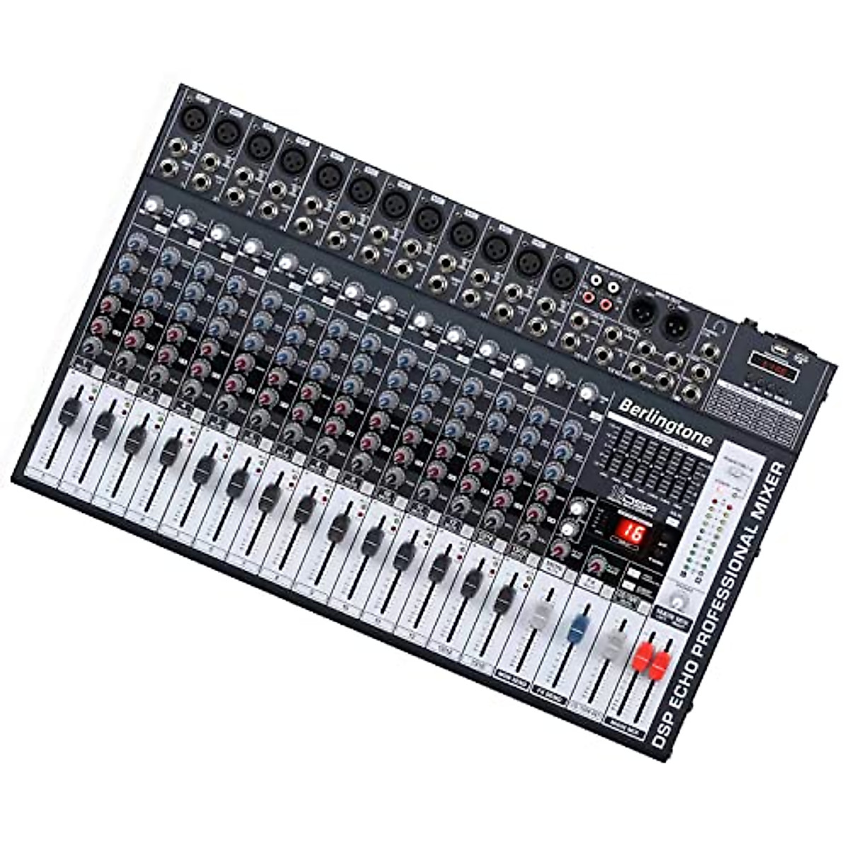 Berlingtone BR-166MX, 16 Channel Professional Bluetooth Studio Audio Mixer - DJ Sound Controller, USB MP3 Player, 16 Microphone Jack, 7 Band EQ, 16 BIT Digital FX, 48V Phantom Power, Unpowered
