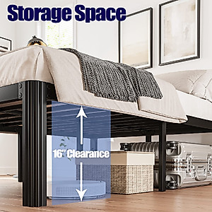 Hunlostten 18in High King Bed Frame No Box Spring Needed, Heavy Duty King Platform Bed Frame with Round Corners, Easy Assembly, Noise Free, Black