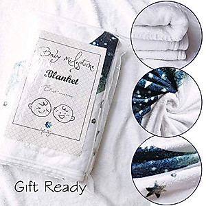 Yoothy Moon Baby Monthly Milestone Blanket Boy, Newborns Month Blanket Gift for Baby Shower, Soft Plush Photo Prop Blanket for Boy&Girl, Wreath &12 Stickers Included, Large 51''x40''