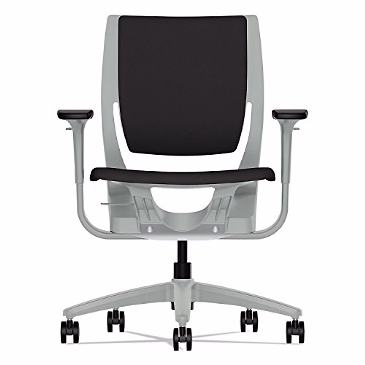 HON Purpose Platinum Shell Mid-Back Chair with Adjustable Arms for Office or Computer Desk, Black Fabric