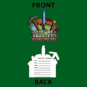 Mining Pixel World Birthday Party Invitations & Envelopes (20 Count)